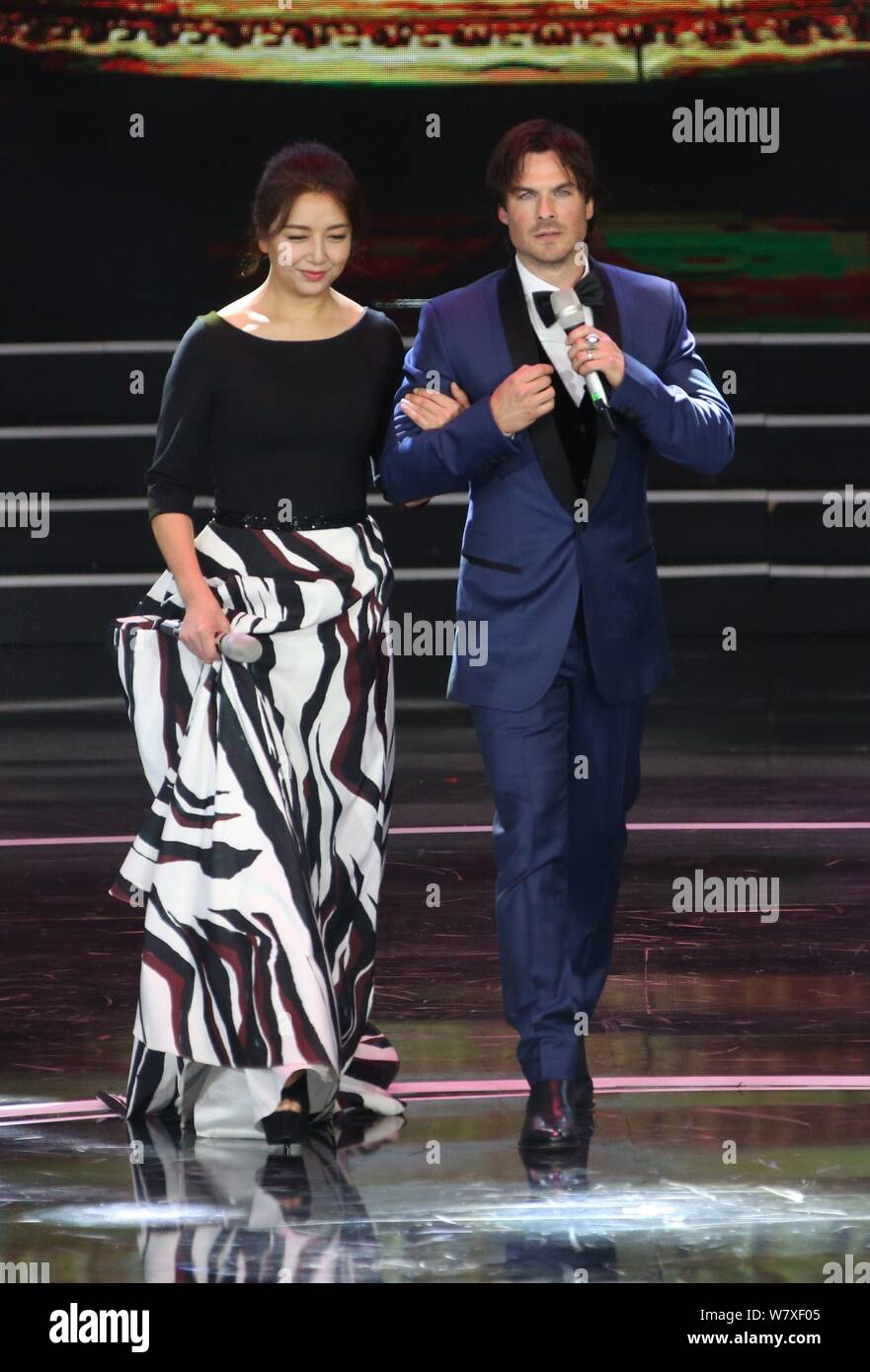 Chinese actress Jiang Shan, left, and American actor Ian Somerhalder ...