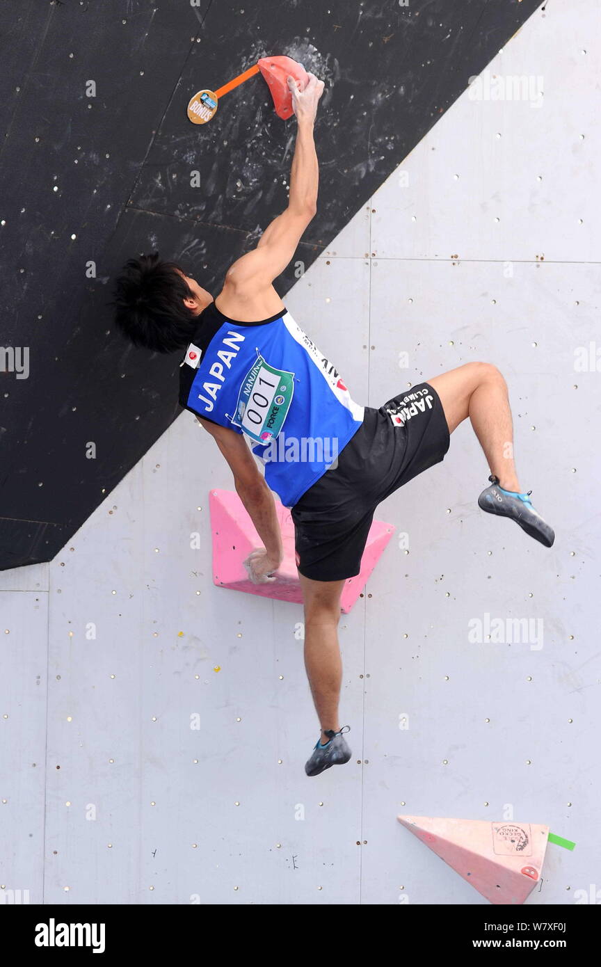 Tomoa Narasaki of Japan competes in the IFSC Climbing Worldcup 2017 in ...