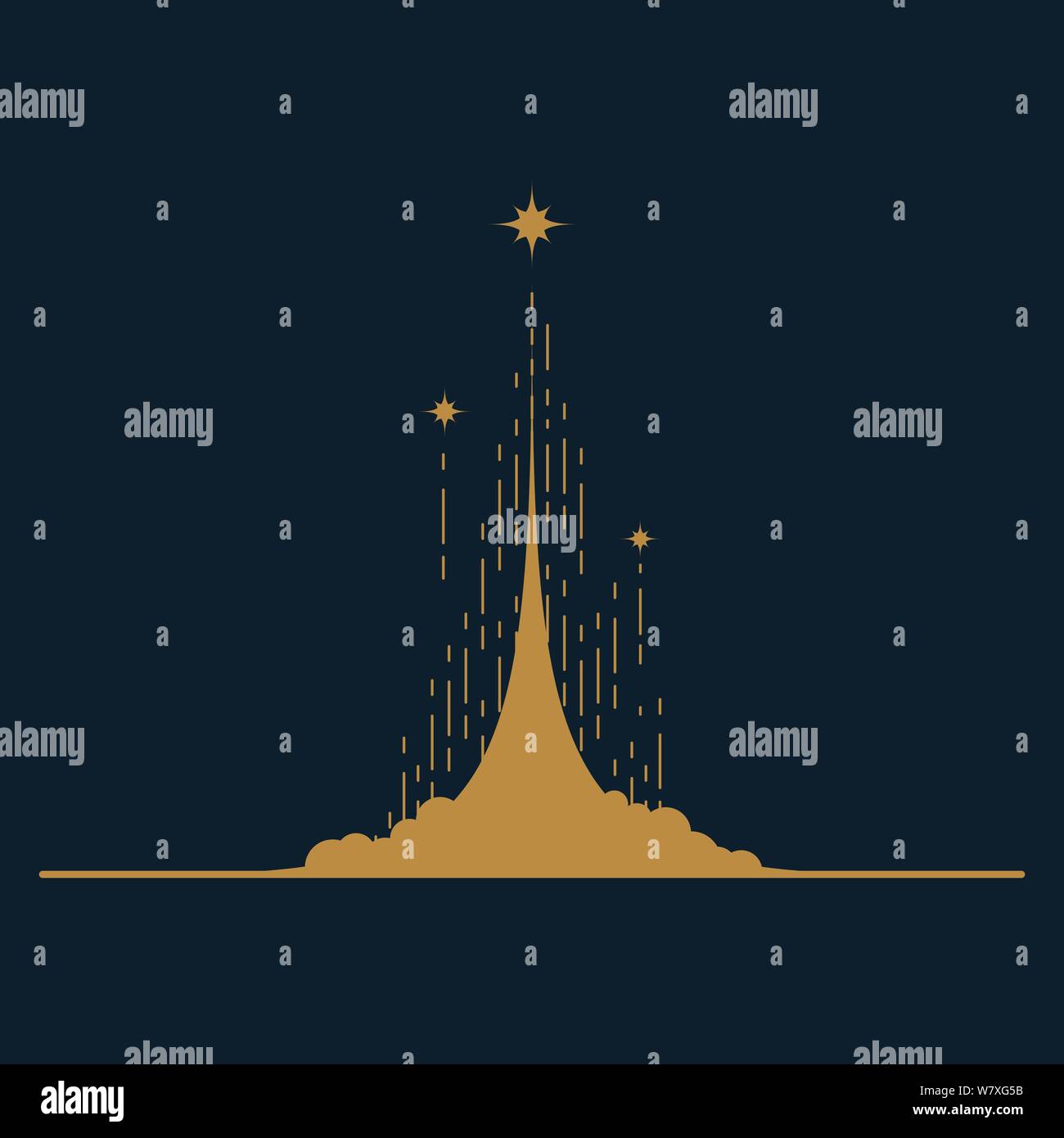 Rocket launch vector illustration concept with cloud dust and stars ...