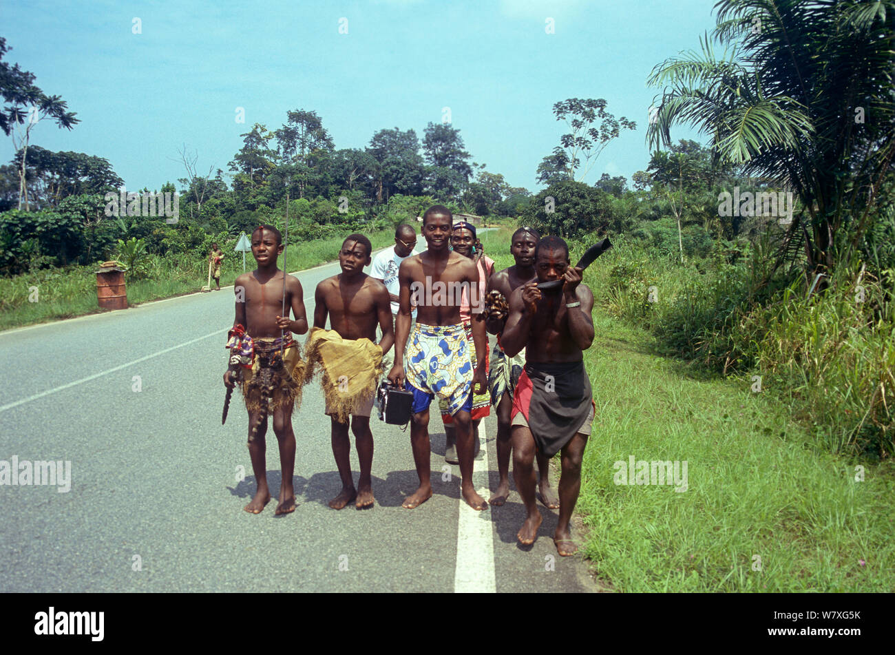 Bapunu initiates celebrating their circumcision and transition to ...