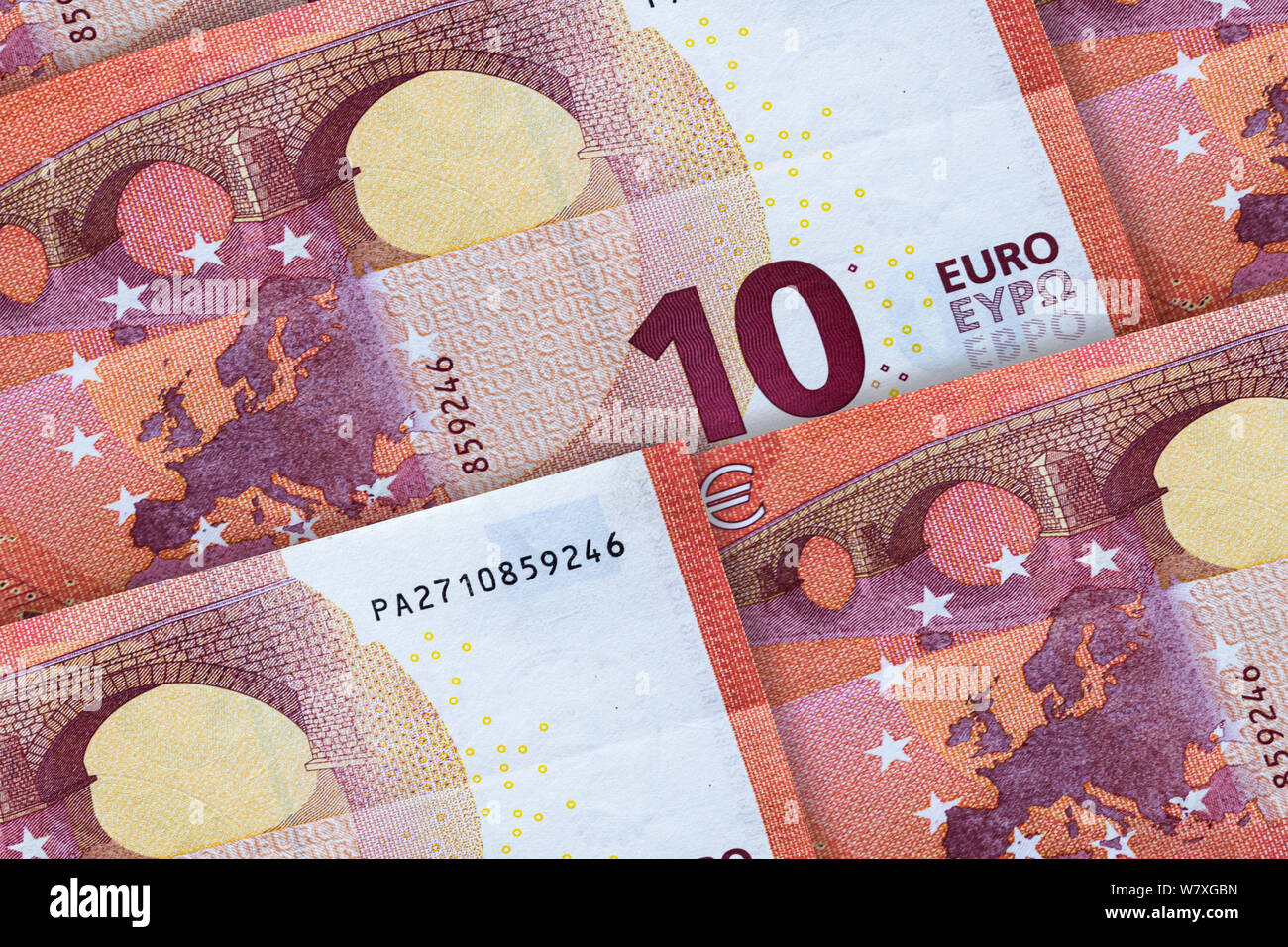 Euro banknotes background. Money of European Union. 10 Euro pattern ...