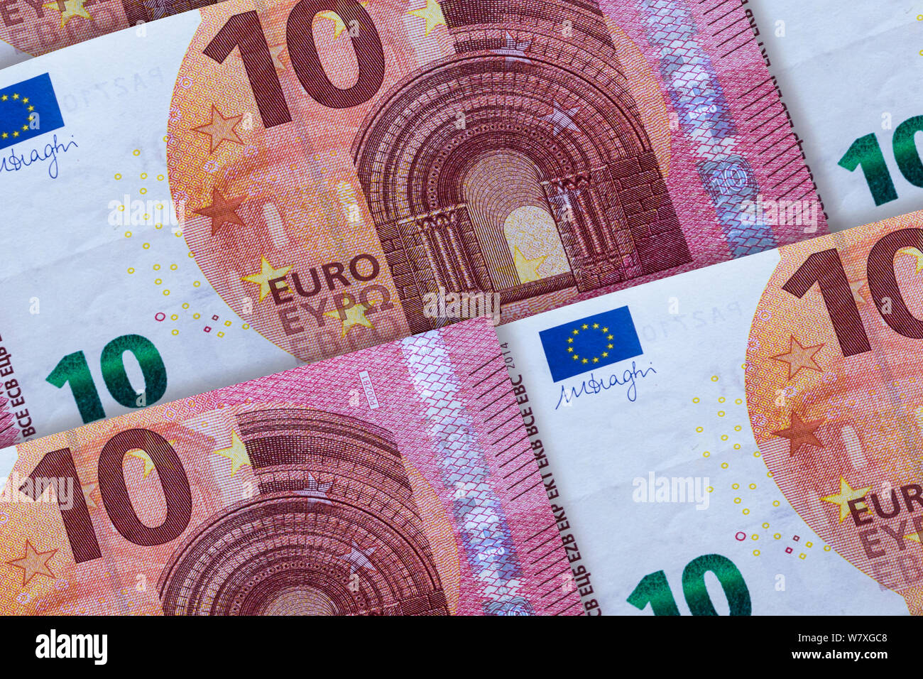 Euro banknotes background. Money of European Union. 10 Euro pattern ...