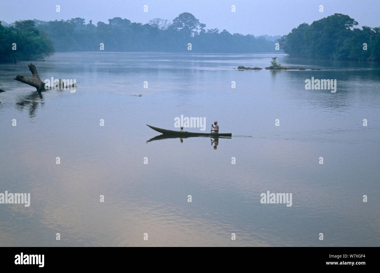 Fishing canoe on water, Sherbro Island, Sierra Leone, 2004-2005 Stock ...