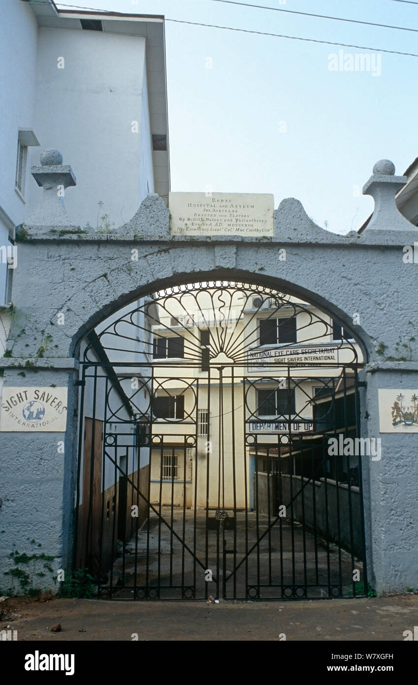 Gate to historical hospital and asylum for freed slaves. Sierra Leone ...