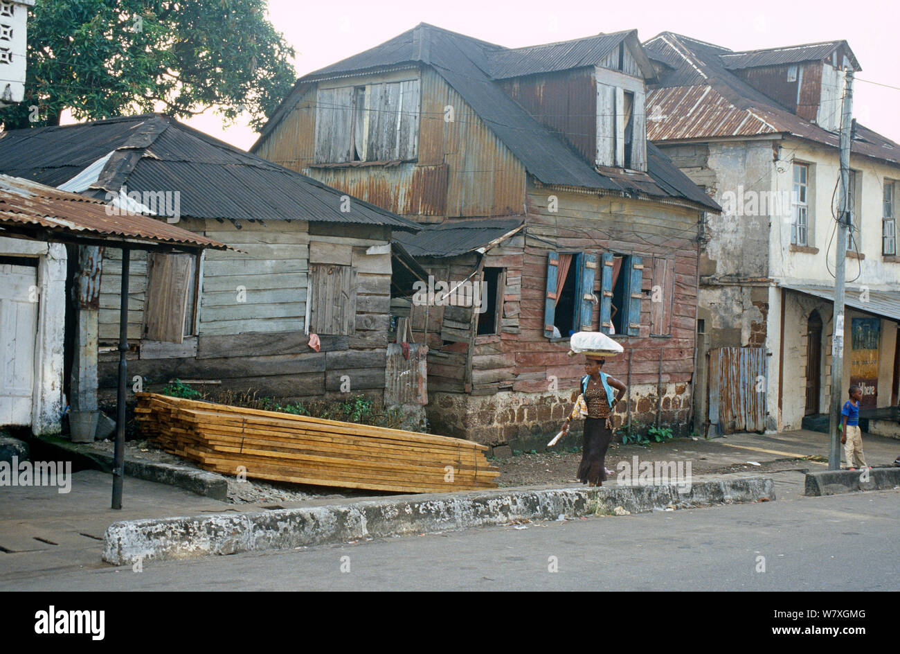 Freetown creole colonial board houses. Sierra Leone, 2004-2005 Stock ...