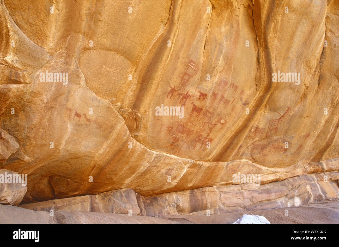 Ancient rock paintings of human figures and wild animals, Guilemsi ...