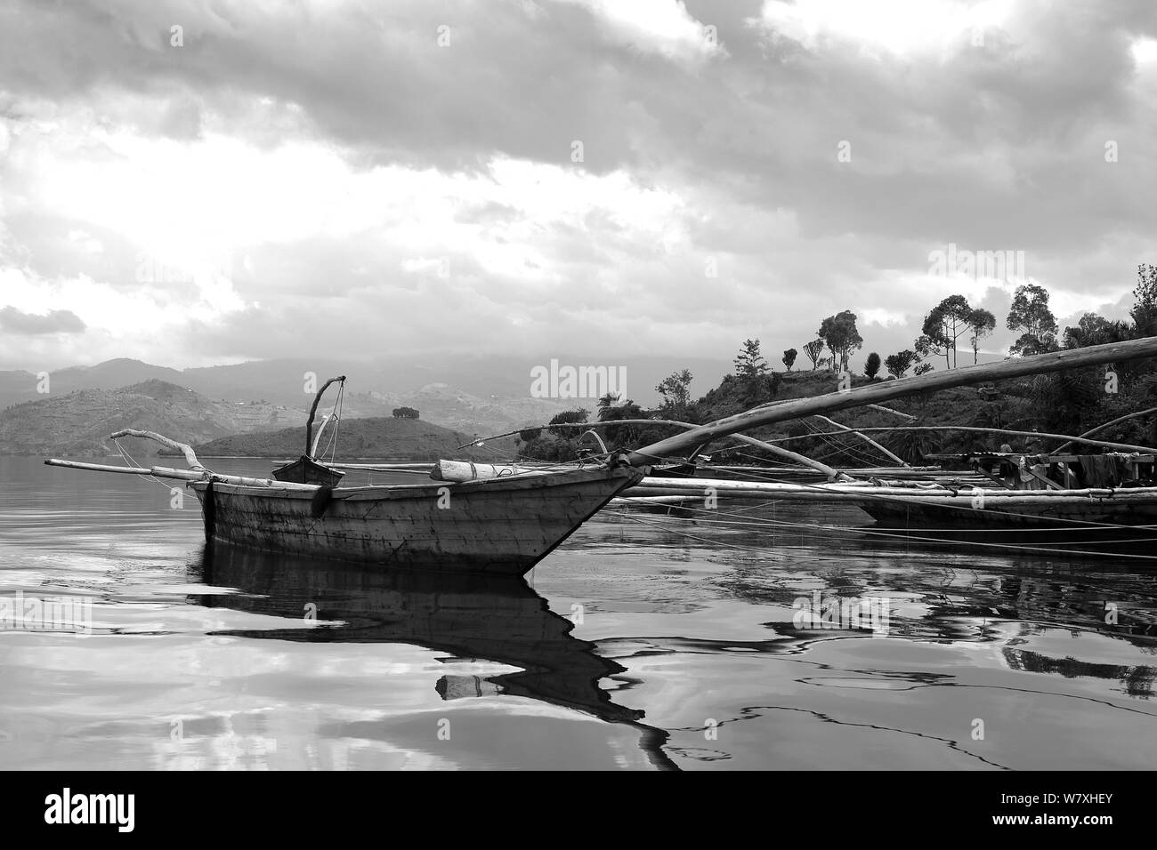 fisher boat lake Kivu Rwanda Stock Photo - Alamy