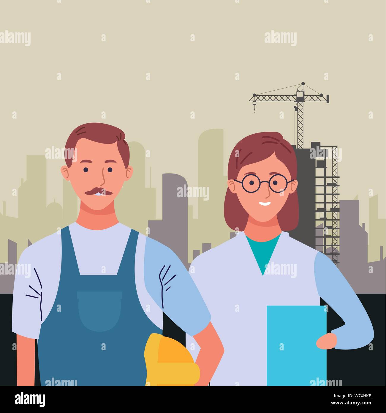 Professionals workers couple smiling cartoons Stock Vector Image & Art ...