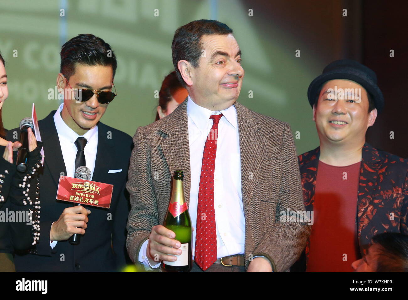 English actor Rowan Atkinson, center, plays Mr. Bean during a premiere ...