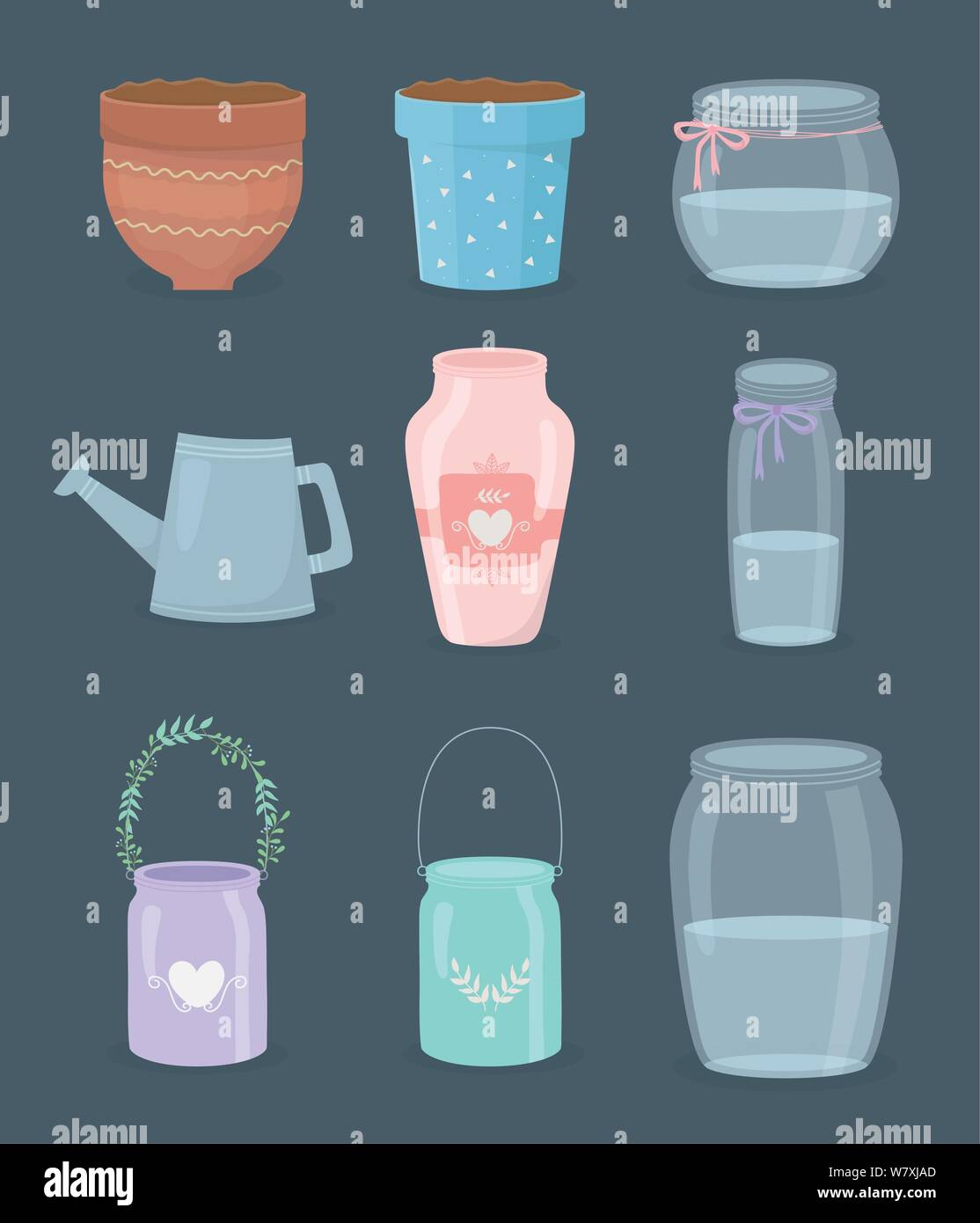 set of gardening containers icons vector illustration design Stock ...
