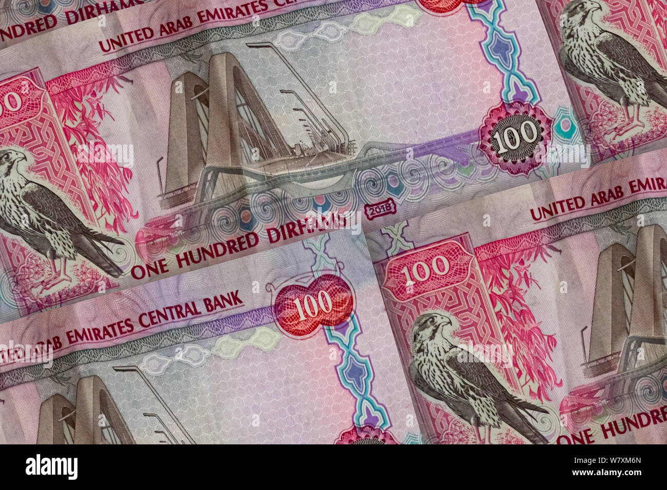 United Arab Emirates Dirham banknotes background. UAE Dirhams pattern ...