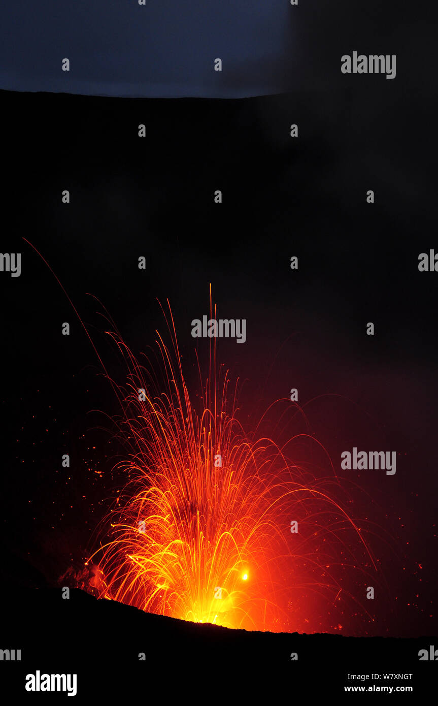 Eruption of Yasur volcano at night, Tanna Island, Vanuatu. September ...