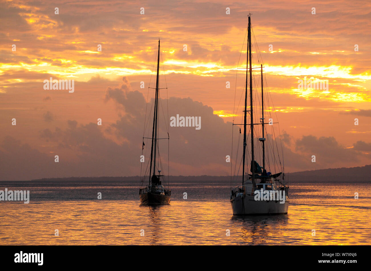 Sail boats at sunset. Port Vila Bay, Efate Island, Vanuatu, September ...