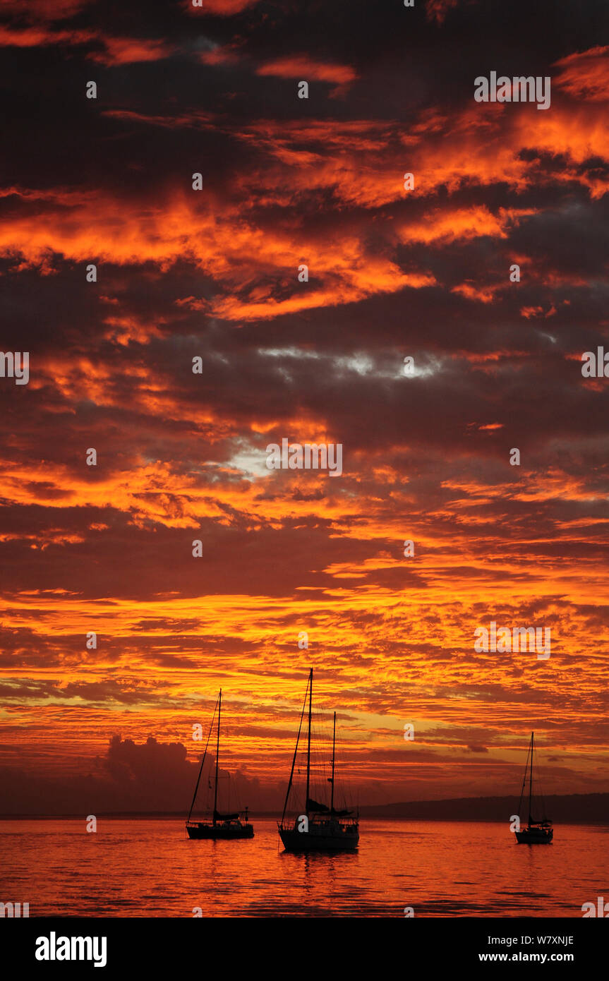 Sail boats at sunset. Port Vila Bay, Efate Island, Vanuatu, September ...