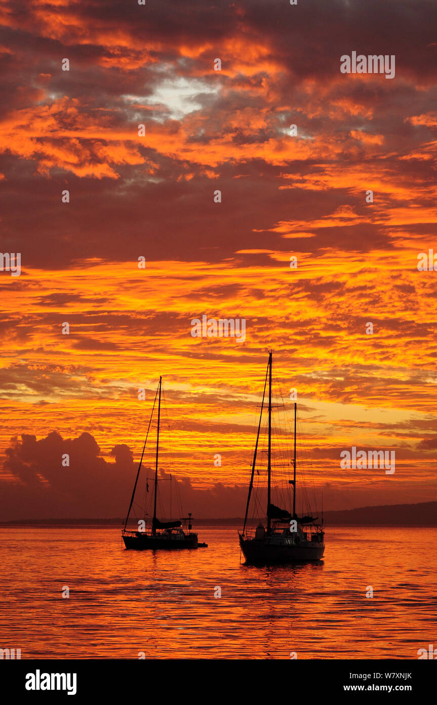 Sail boats at sunset. Port Vila Bay, Efate Island, Vanuatu, September ...