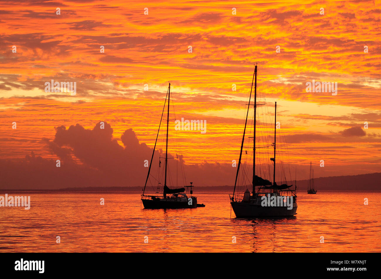 Sail boats at sunset. Port Vila Bay, Efate Island, Vanuatu, September ...