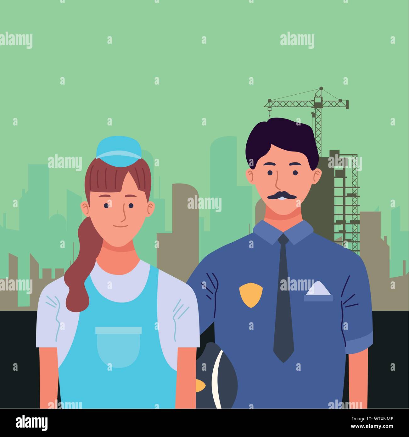 Professionals workers couple smiling cartoons Stock Vector Image & Art ...