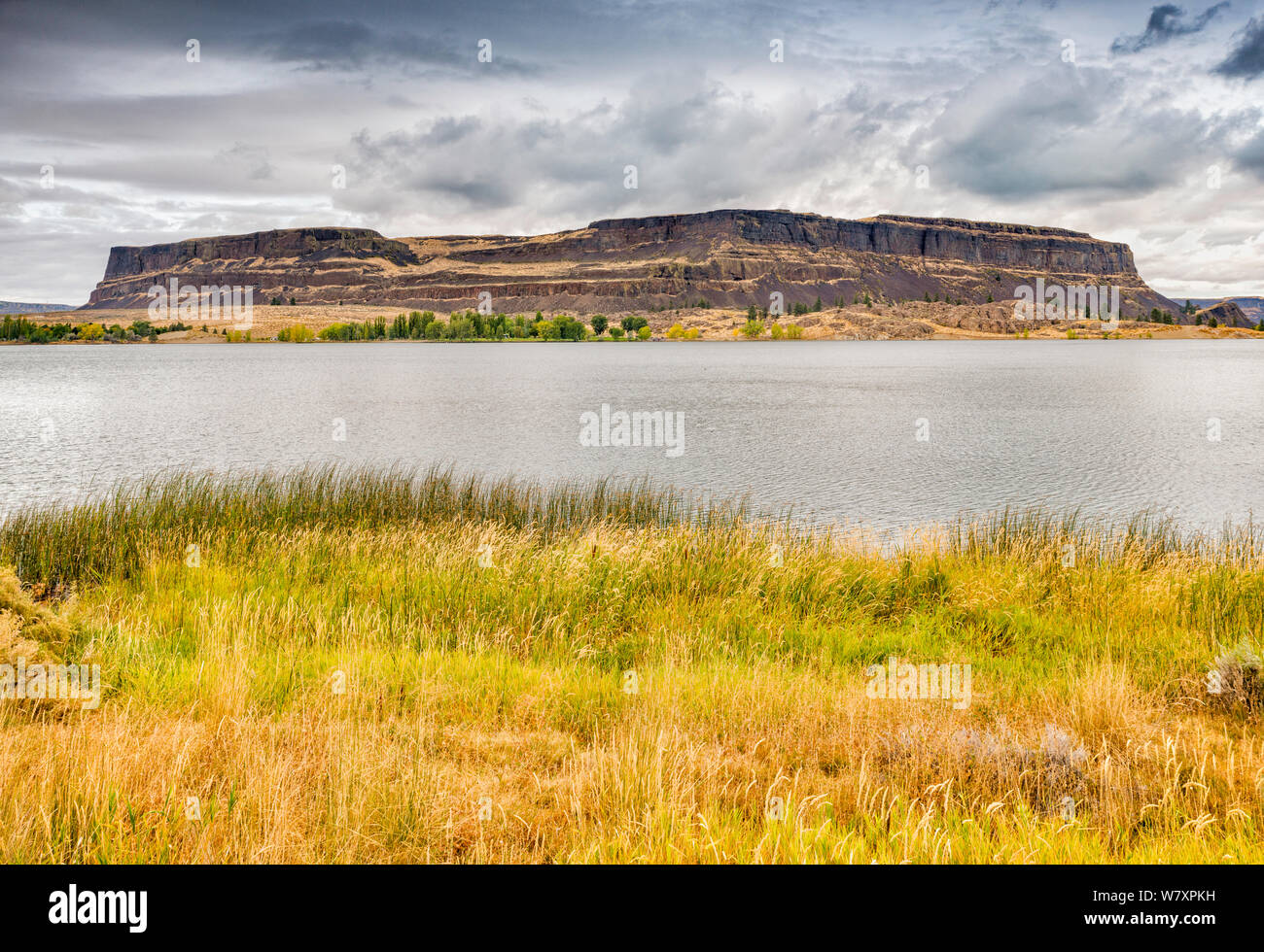 Steamboat Rock, basalt butte over Banks Lake, Steamboat Rock State Park ...