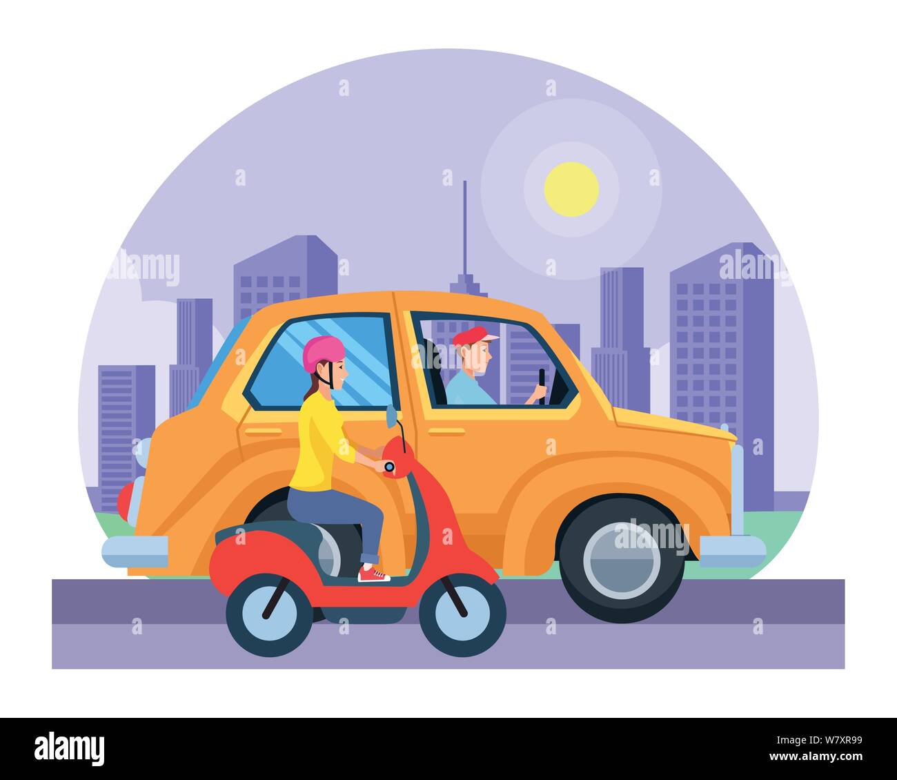 Vehicle and motorcycle with drivers riding Stock Vector Image & Art - Alamy