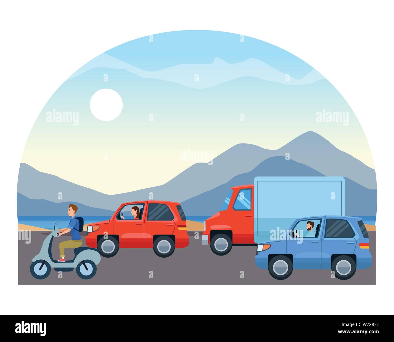 Vehicles and motorcycle with drivers riding Stock Vector Image & Art ...