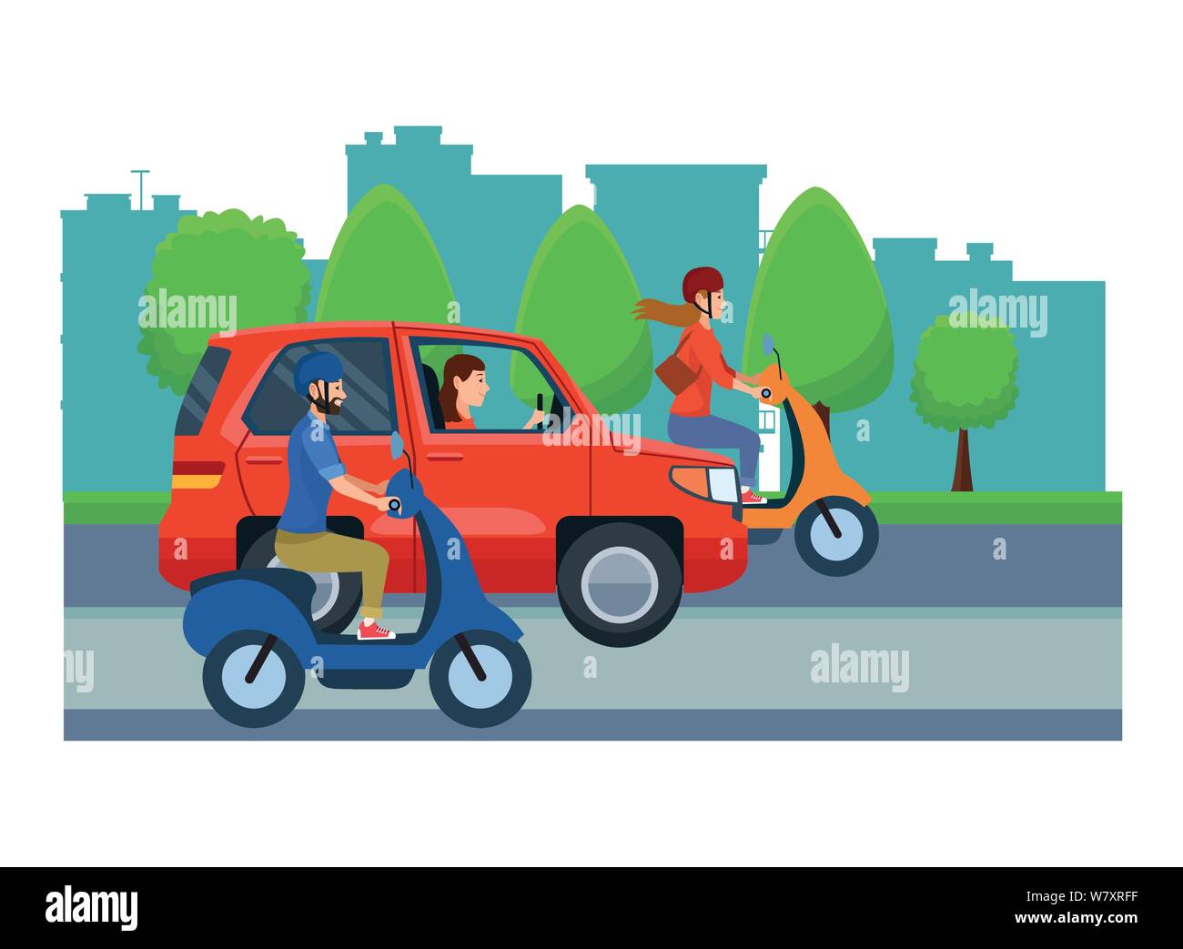 Vehicles and motorcycles with drivers riding Stock Vector Image & Art ...