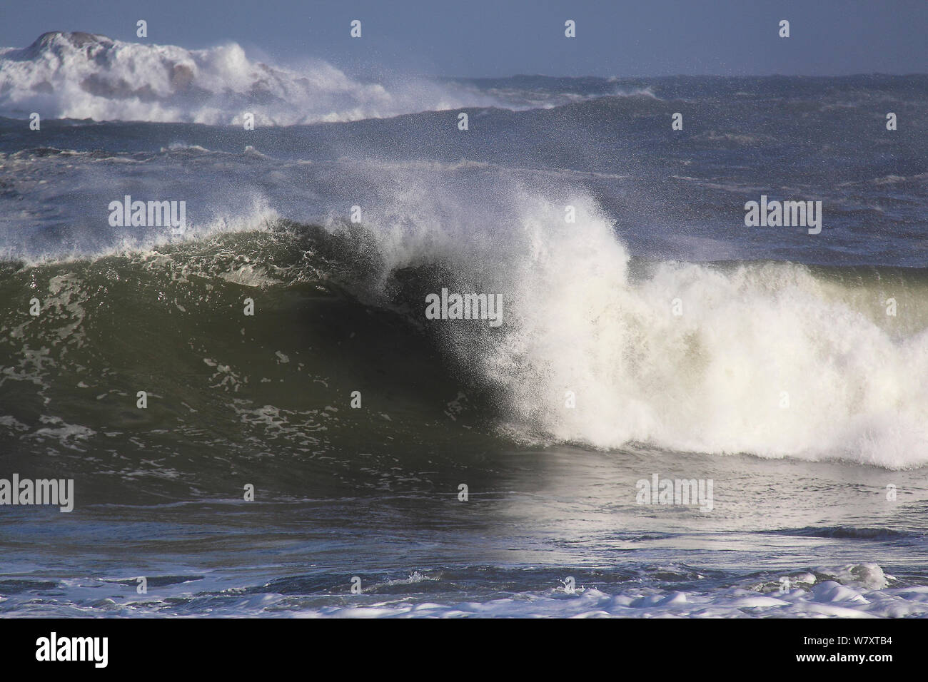 Waves breaking as they reach the shore, north-east Scotland, January ...
