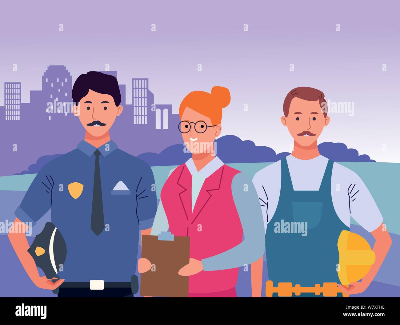 Professionals workers characters smiling cartoons Stock Vector Image ...