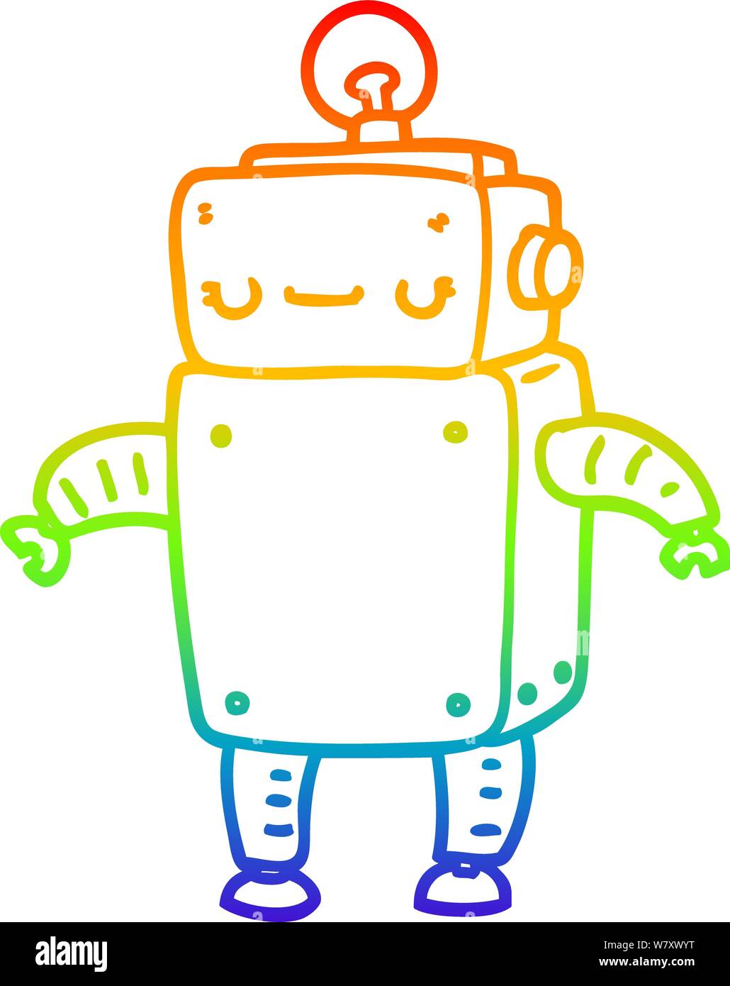 rainbow gradient line drawing of a cartoon robot Stock Vector Image ...