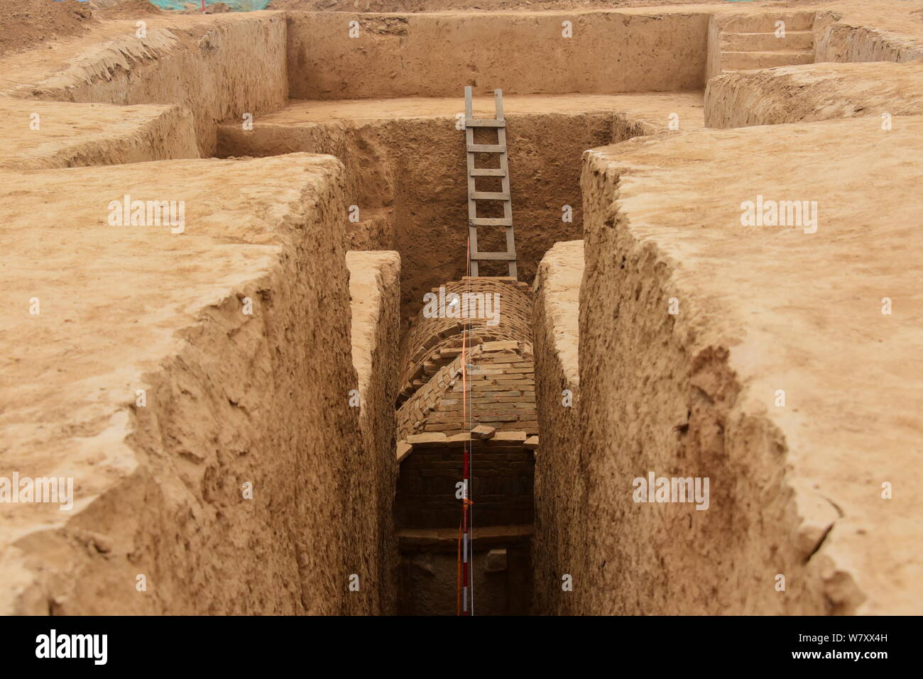View of the evacuation site of a coffin chamber containing two tombs ...