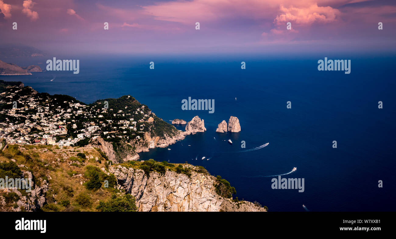 CAPRI ISLAND, ITALY, JUNE 10, 2015 : sunny postcard of Capri island ...