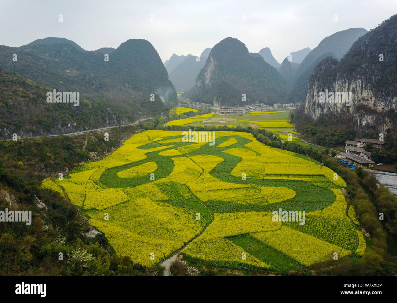 Aerial view of the Chinese giant character "Long", meaning "Dragon" in ...