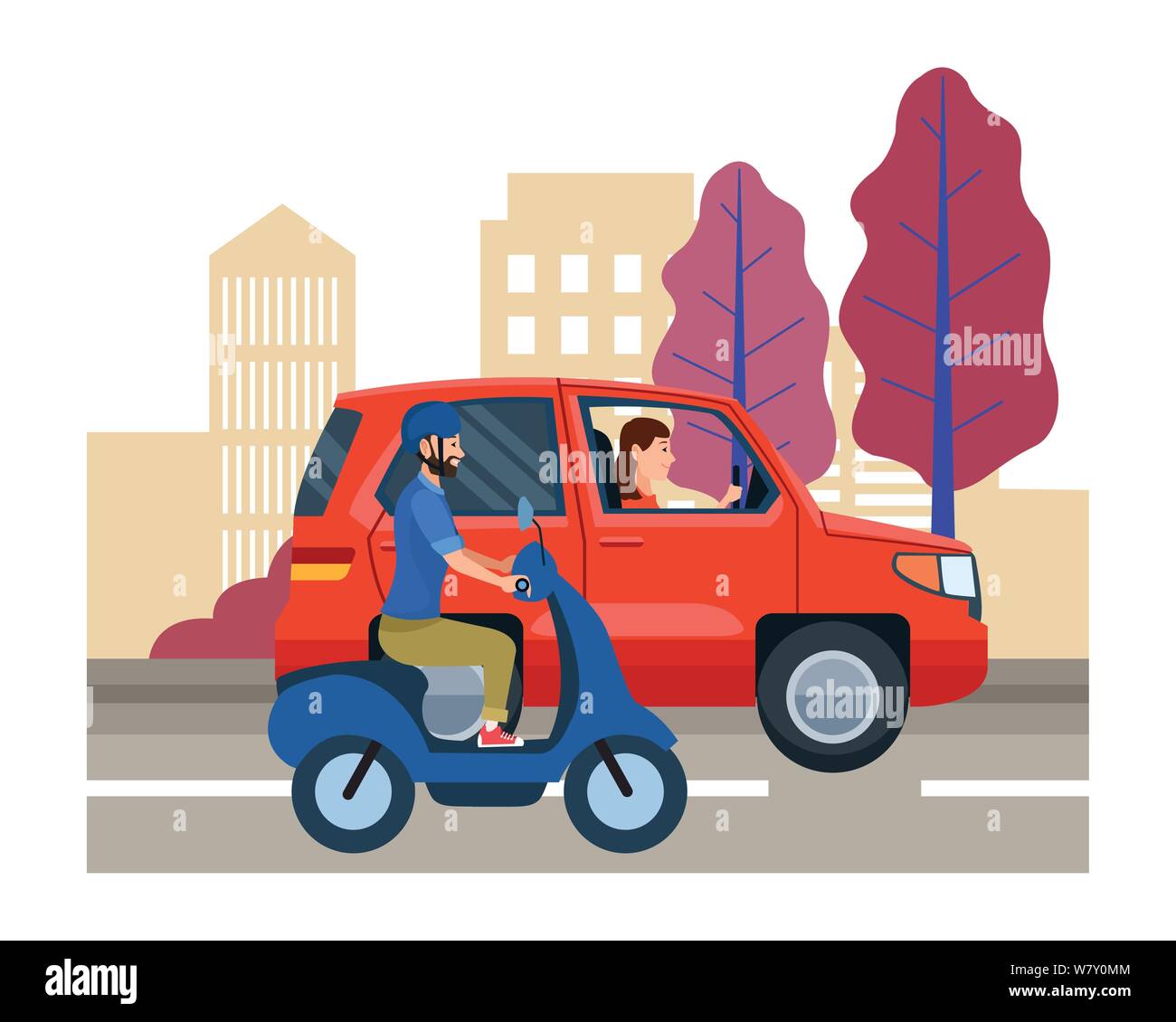 Vehicle and motorcycle with drivers riding Stock Vector Image & Art - Alamy