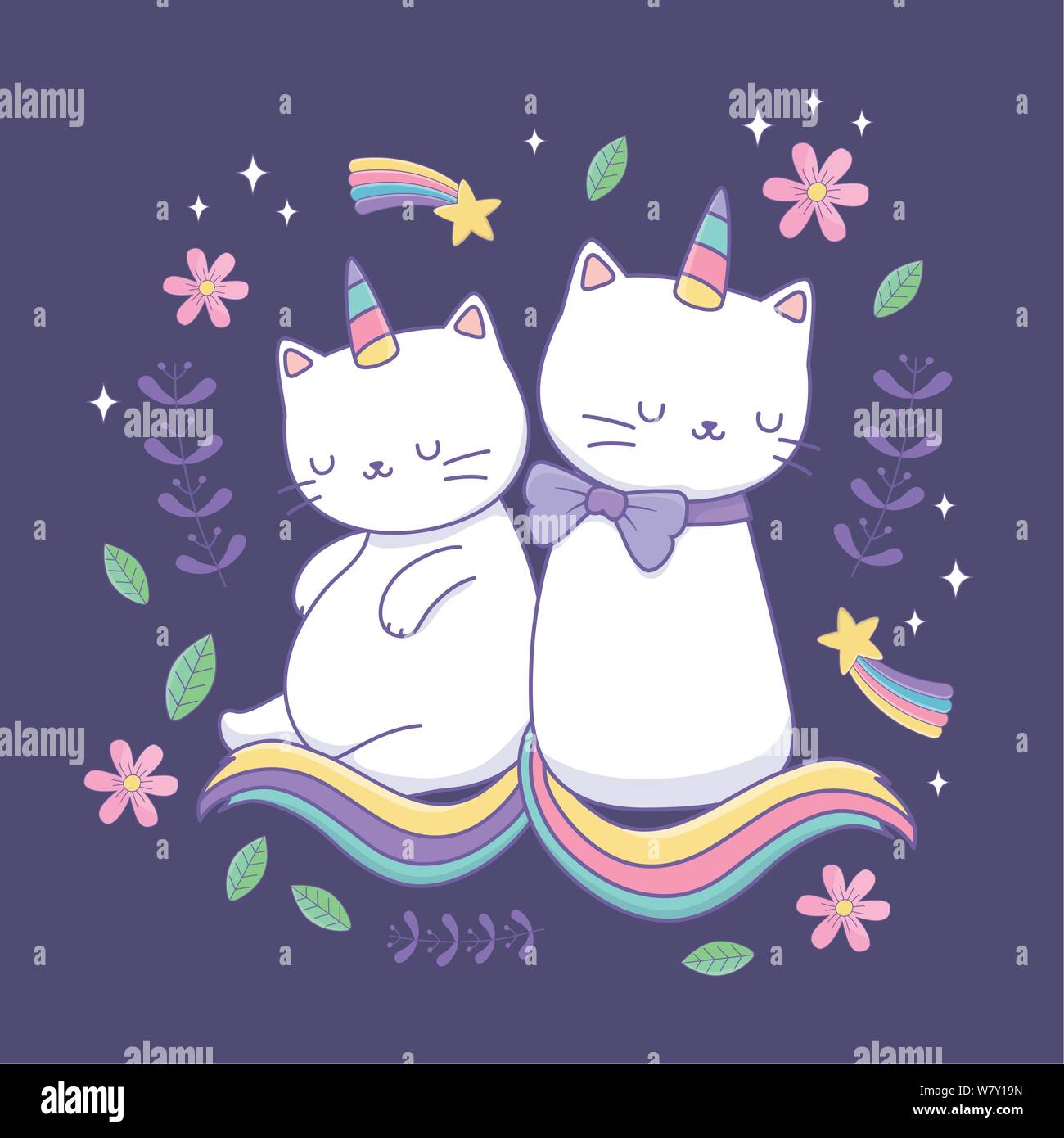 cute cats with rainbow tail kawaii characters vector illustration ...