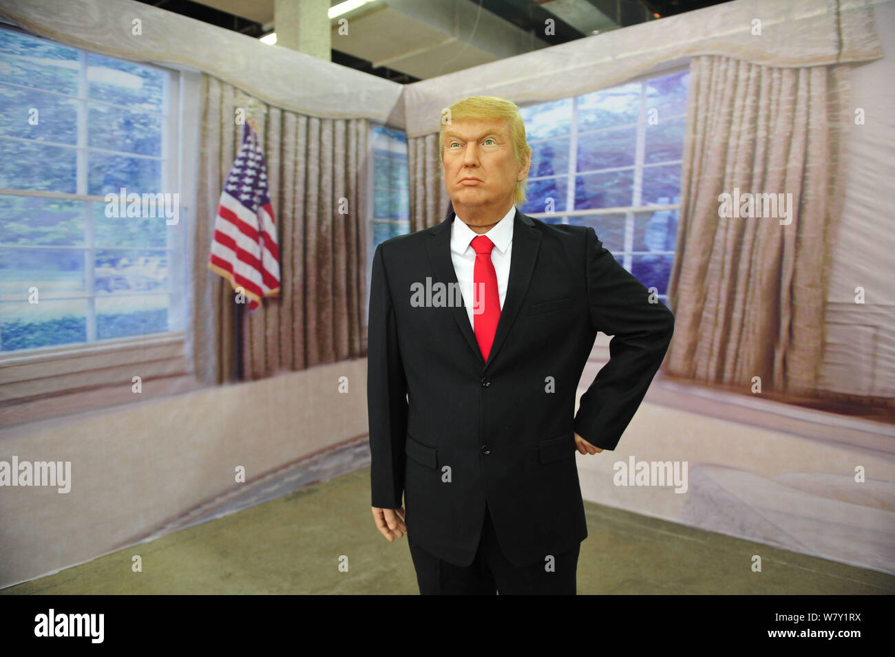 A wax figure of new American President Donald Trump is on display at a ...