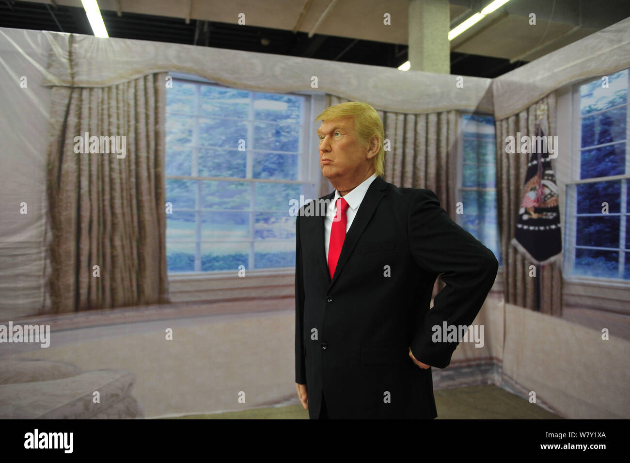 A wax figure of new American President Donald Trump is on display at a ...
