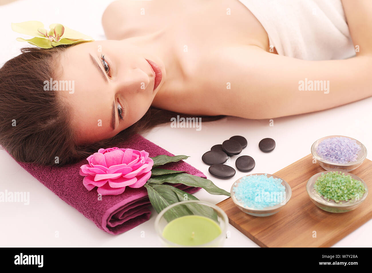 Spa. Care Facial. Beautiful Young Woman Getting a Face Treatment at ...