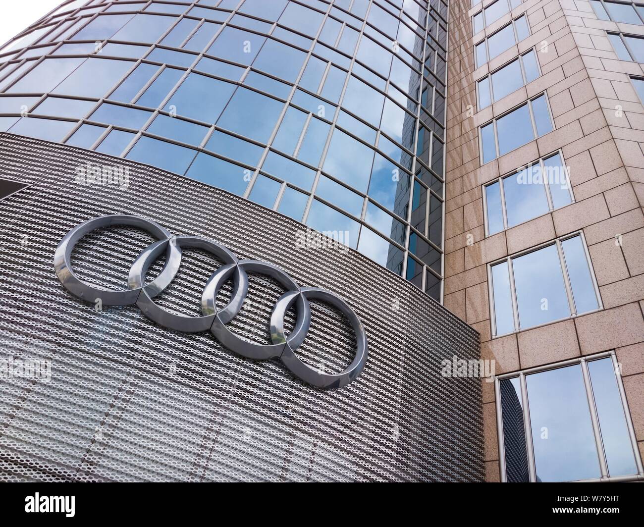 --FILE--View of a logo of Audi at an Audi exhibition in Beijing, China ...