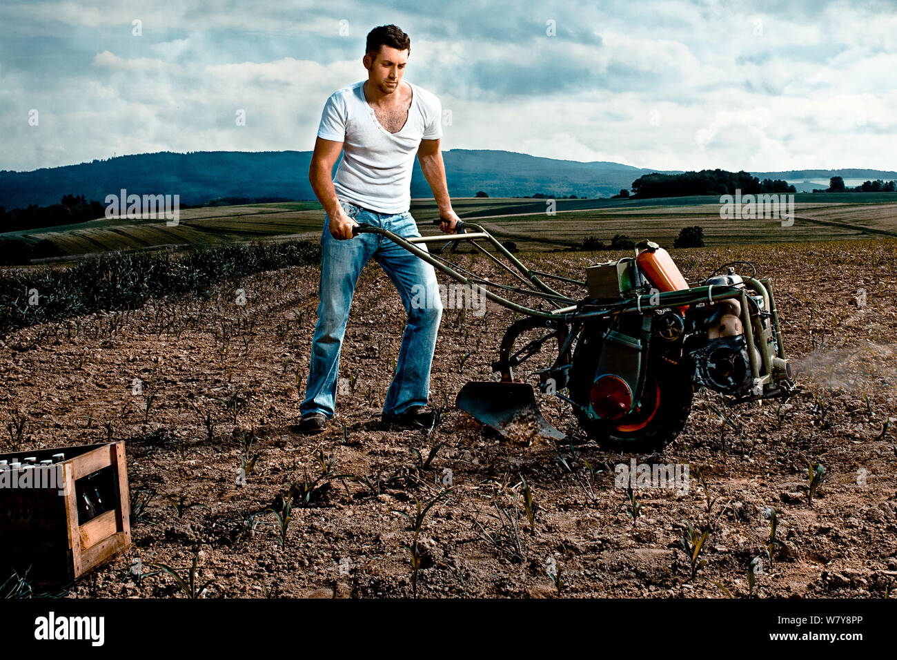 Farming in the 60s, a man ploughing a field Stock Photo - Alamy