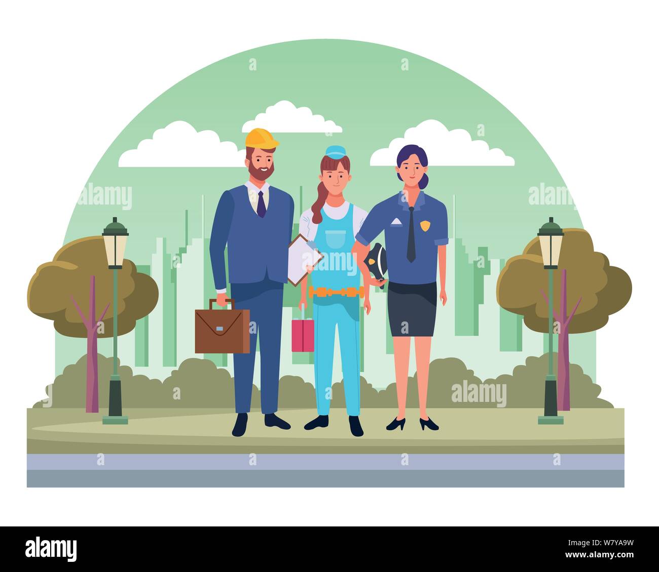 Professionals workers characters smiling cartoons Stock Vector Image ...