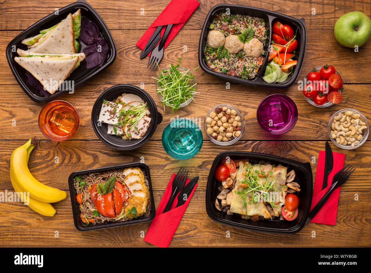 Lunch of healthy food for three colleagues Stock Photo - Alamy