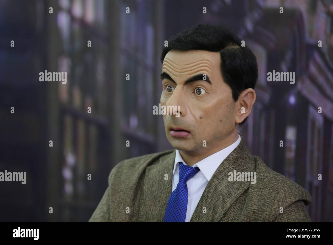 A wax figure of English actor Rowan Atkinson is on display during an ...