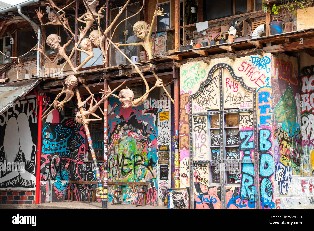 Graffiti Art sculptures on a nightclub entrance in Metelkova arts ...