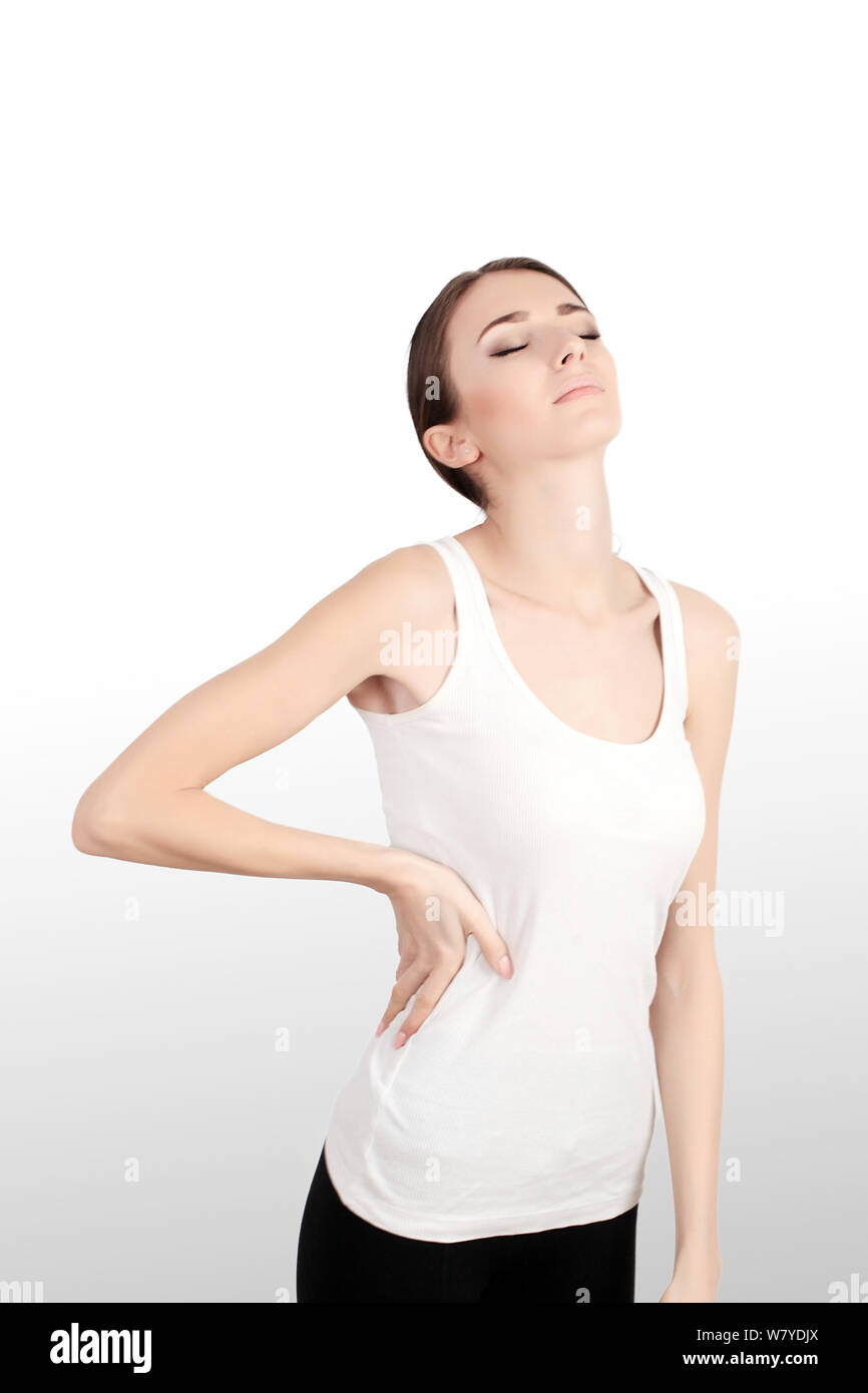 Health Issues. Closeup Of Beautiful Young Woman Having Backache, Strong ...