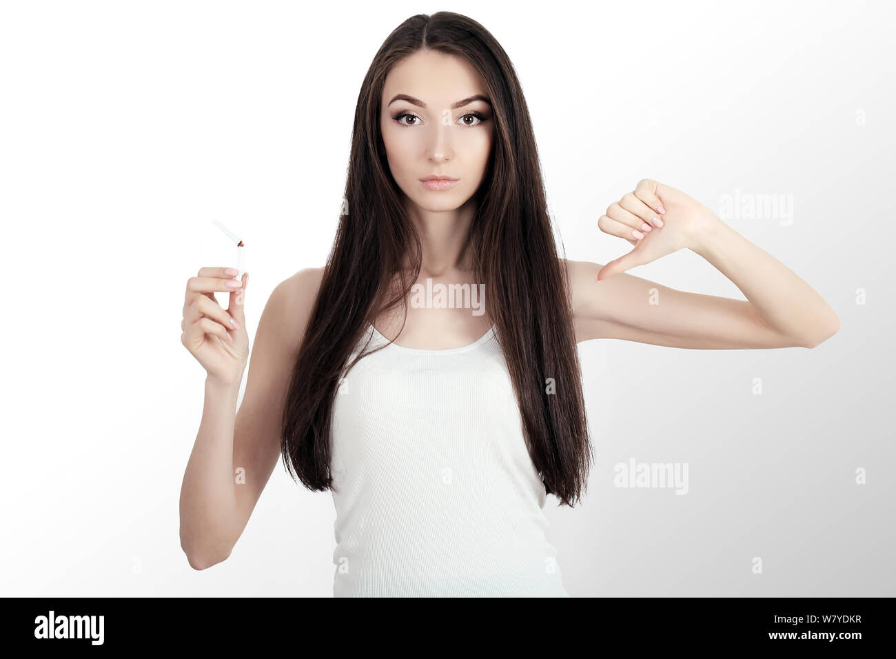 Healthy Young Woman Refusing To Take Cigarette From Pack. Portrait Of ...