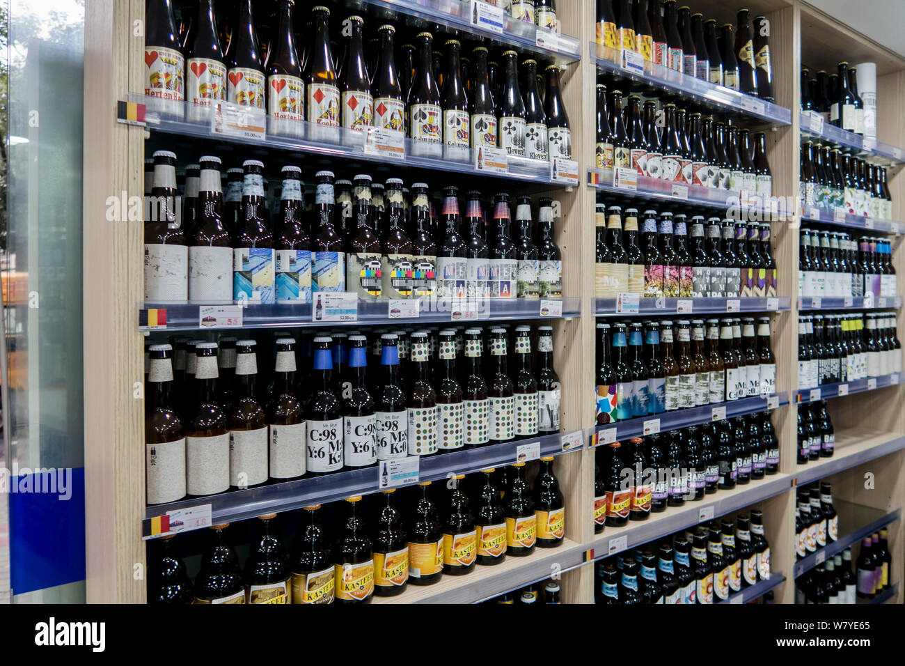 Bottles of imported beer are for sale in the Haifu Convenience Store owned by Chinese owner ...