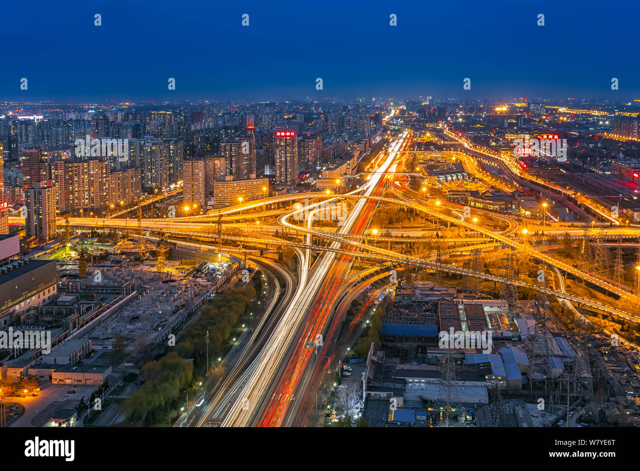 Night view of the crossings of the Sihui Elevated Bridge in Beijing ...