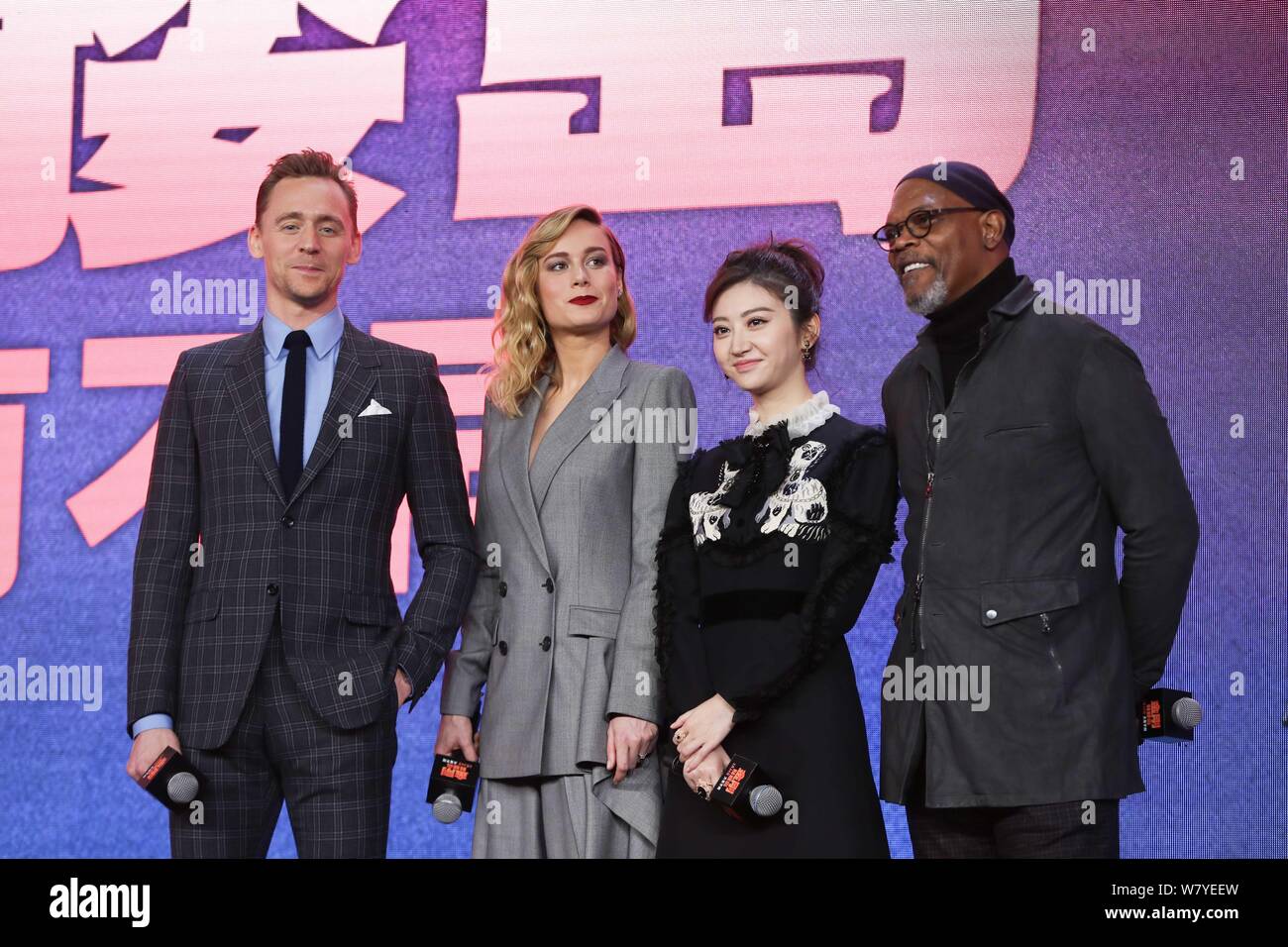 (From left) English actor Tom Hiddleston, American actress Brie Larson ...