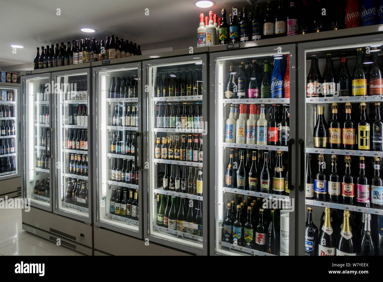 Bottles of imported beer are for sale in the Haifu Convenience Store owned by Chinese owner ...