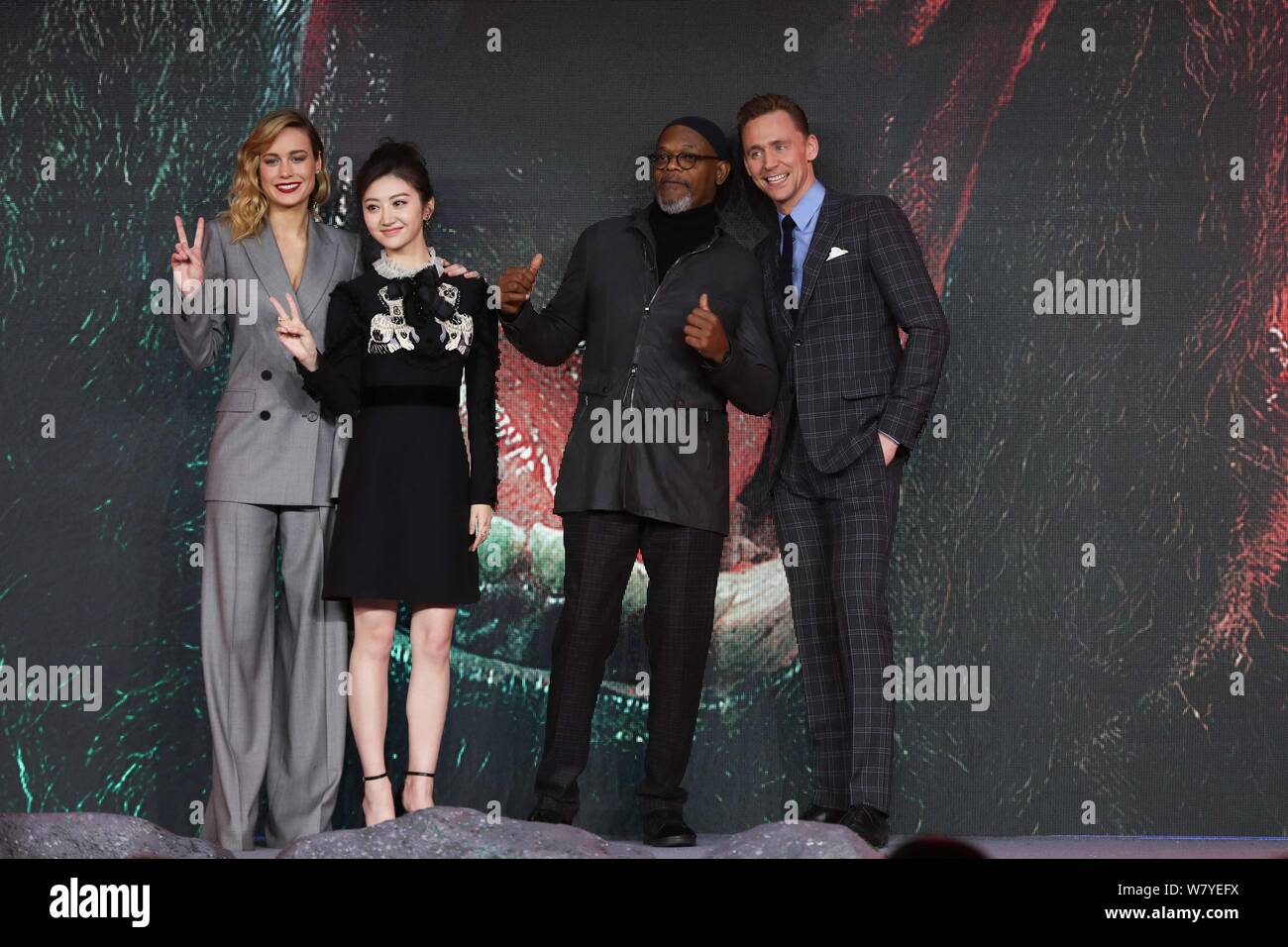 (From left) American actress Brie Larson, Chinese actress Jing Tian ...