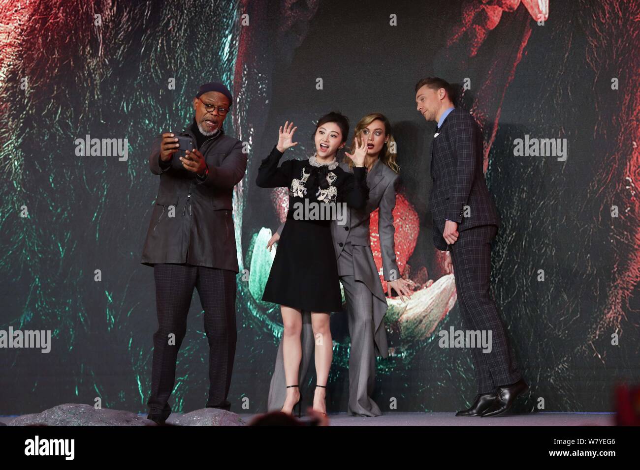 (From left) American actor Samuel L. Jackson, Chinese actress Jing Tian ...